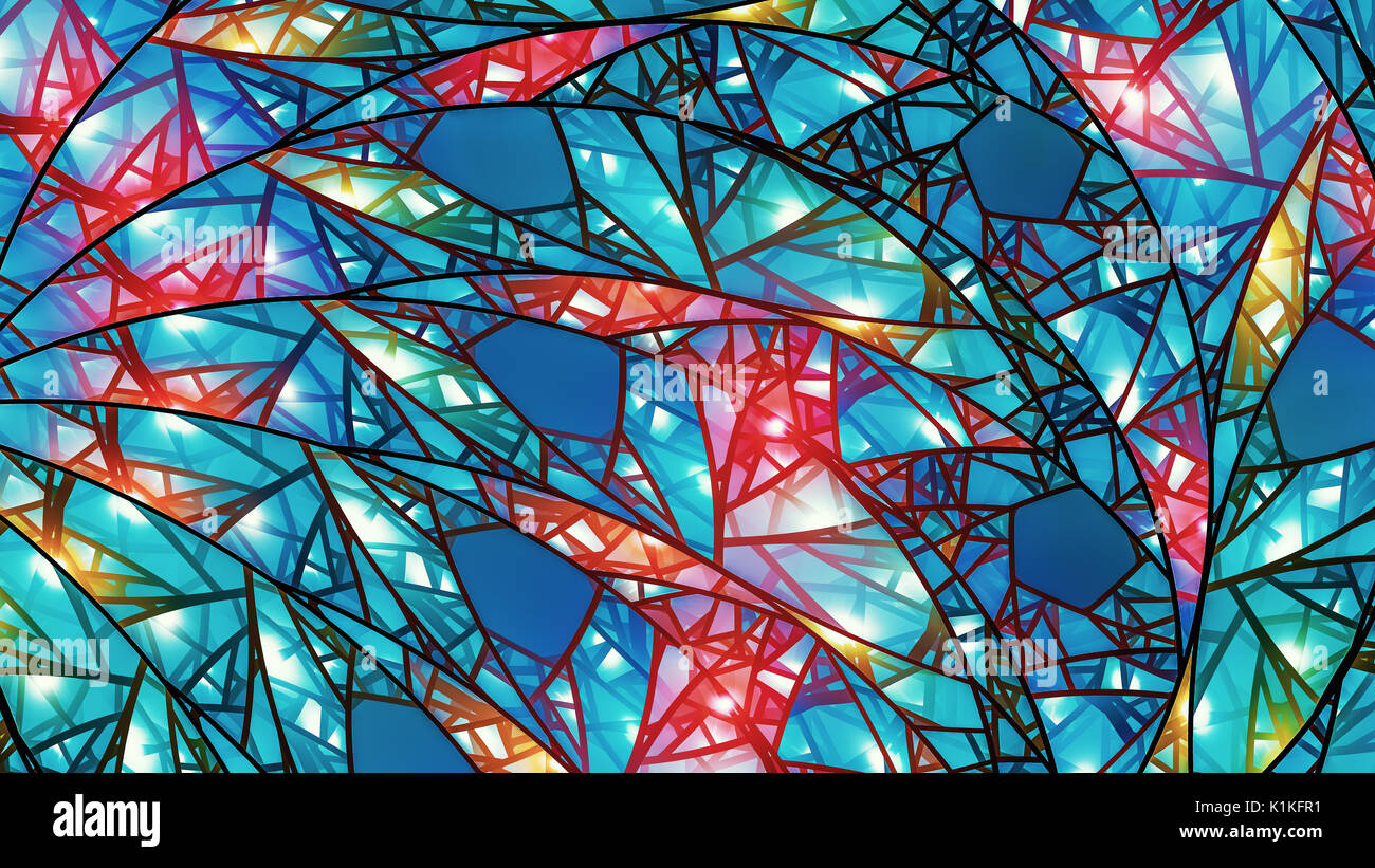 Colorful glowing stained glass, computer generated abstract background ...