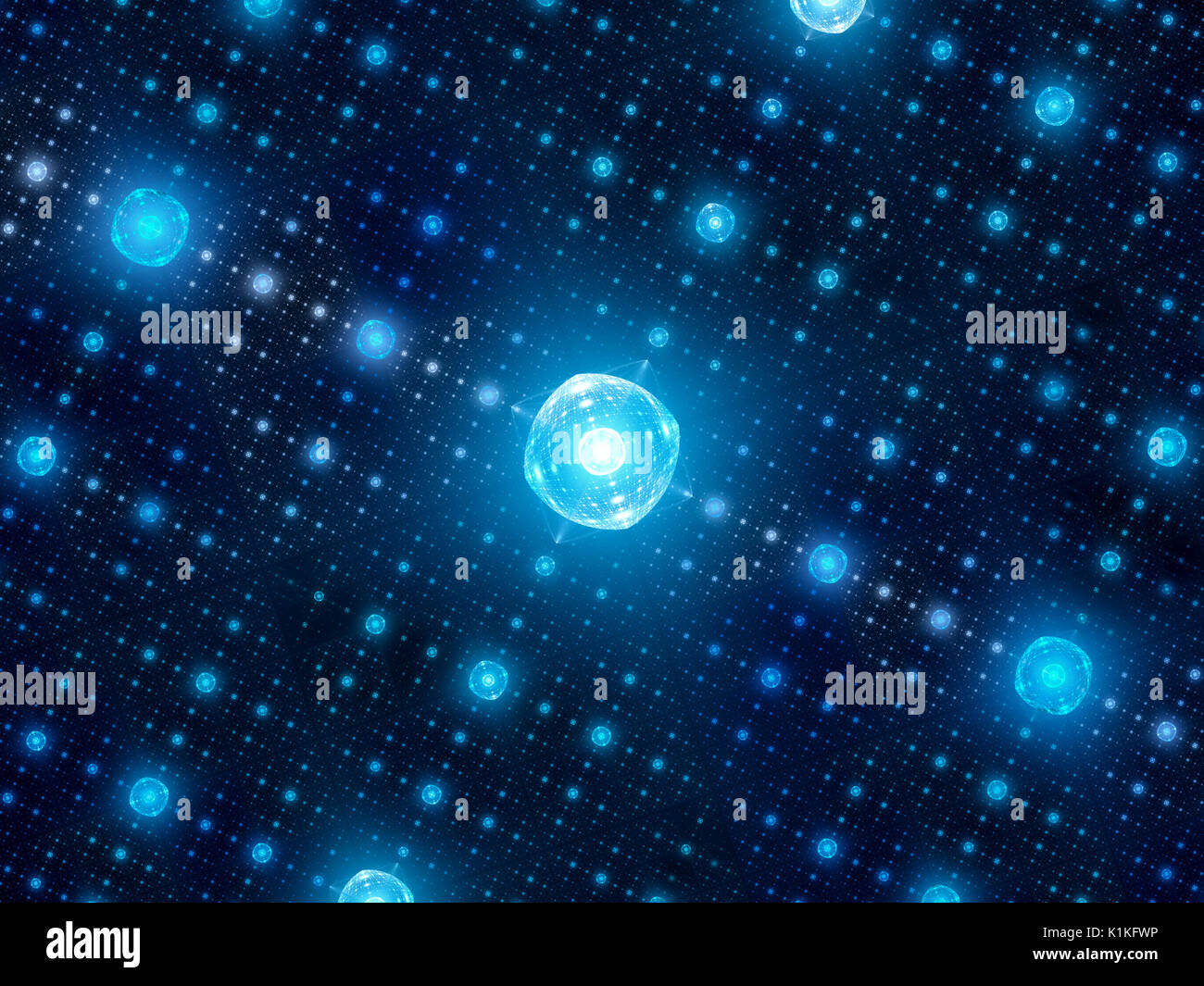 Blue glowing quantum processors in grid, network of hubs, computer generated abstract background ...