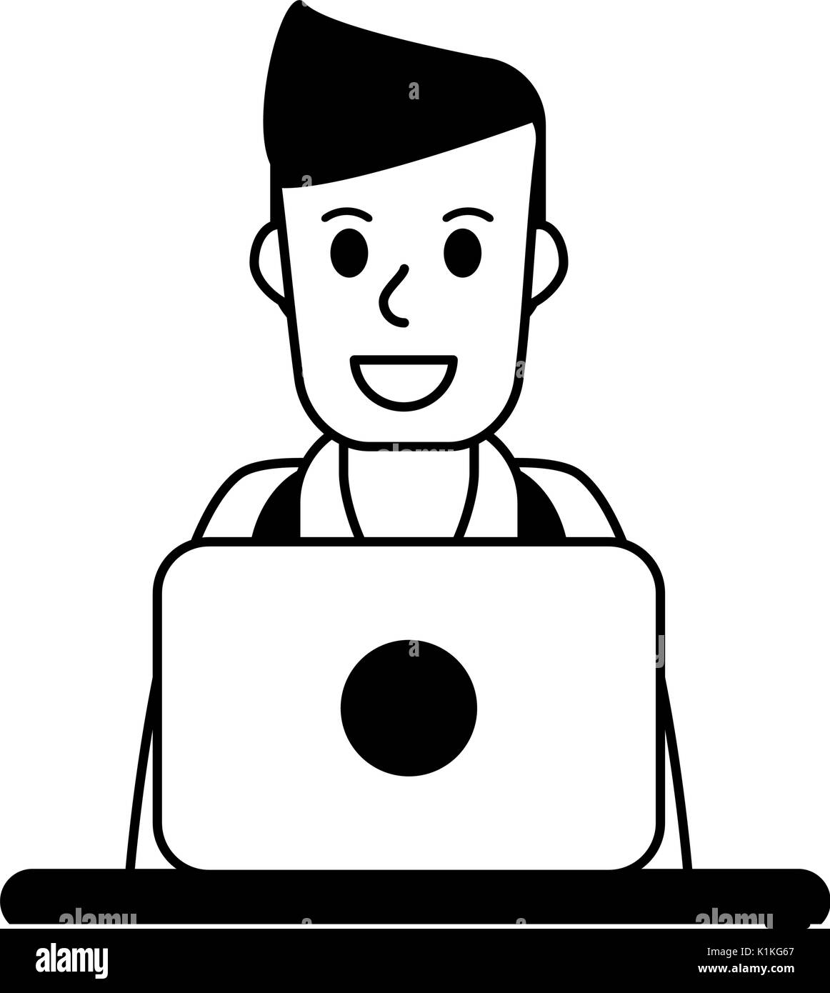man using laptop icon image vector illustration design black and white ...