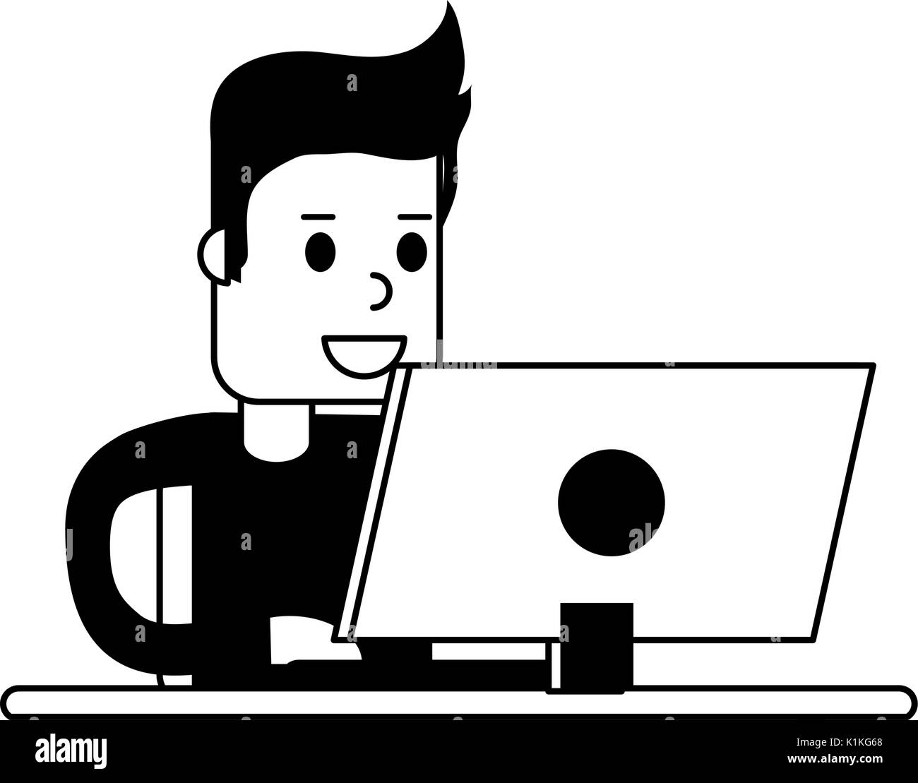 man using computer icon image vector illustration design black and ...