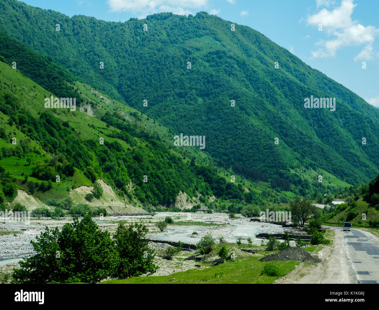 Valley of the Aragvi River. The slopes of the valley overgrown with ...