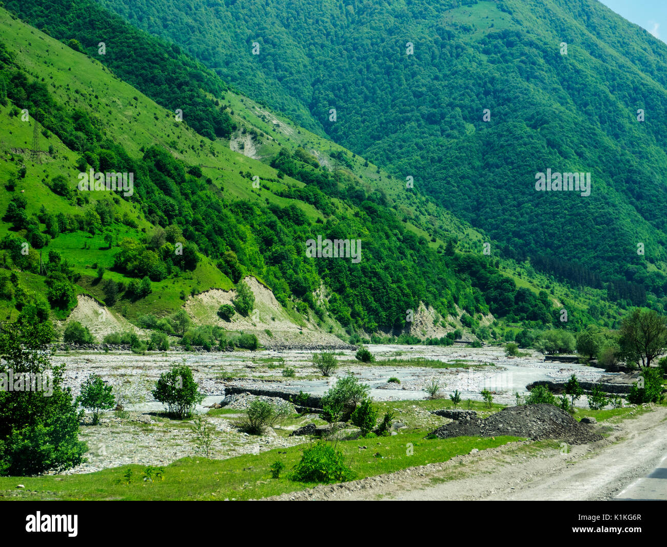 Valley of the Aragvi River. The slopes of the valley overgrown with ...