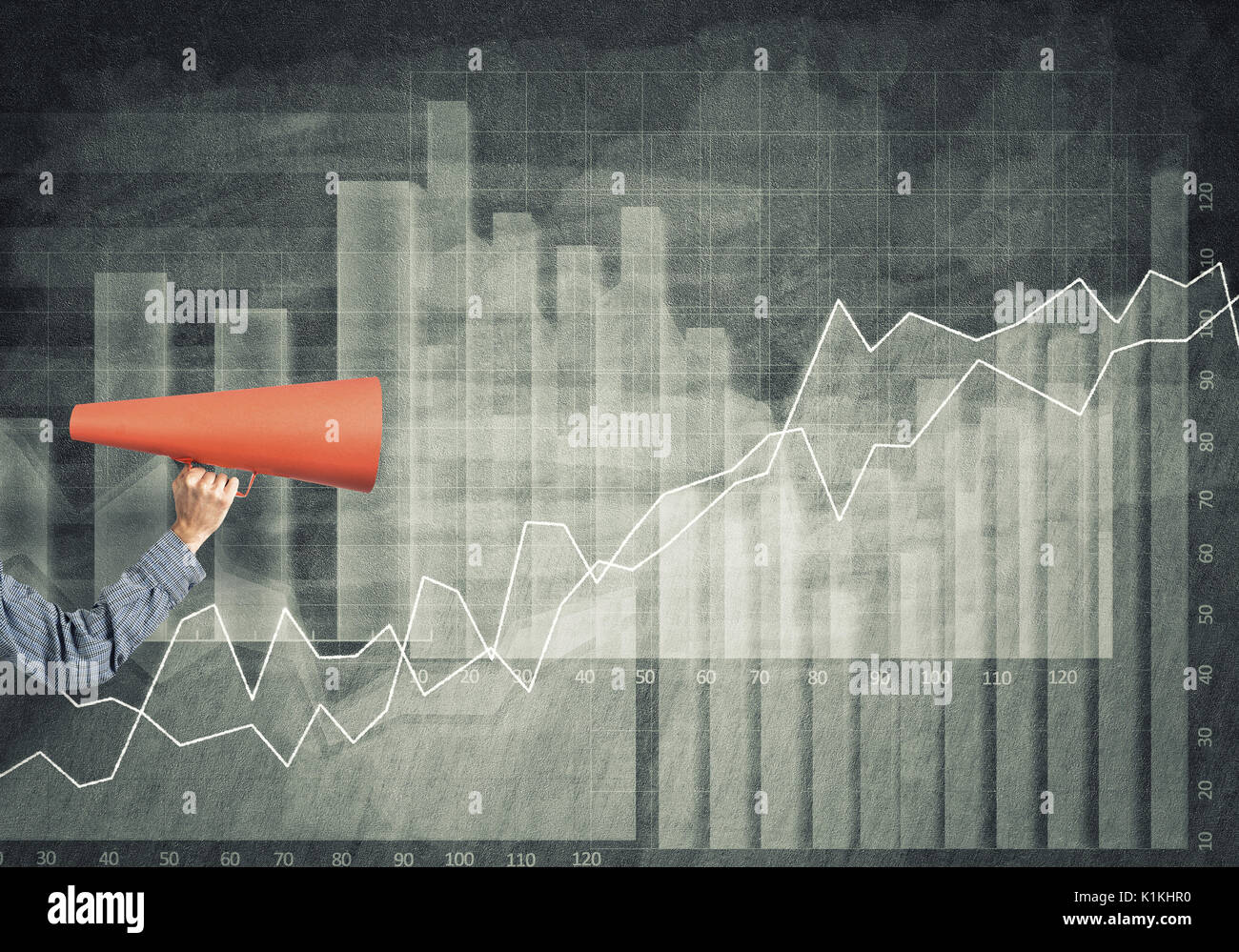 Close of man making announcement in paper trumpet Stock Photo - Alamy