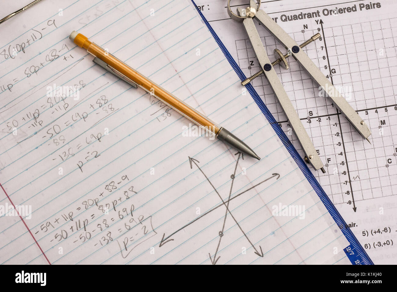 Math and Algebra Homework Stock Photo - Alamy