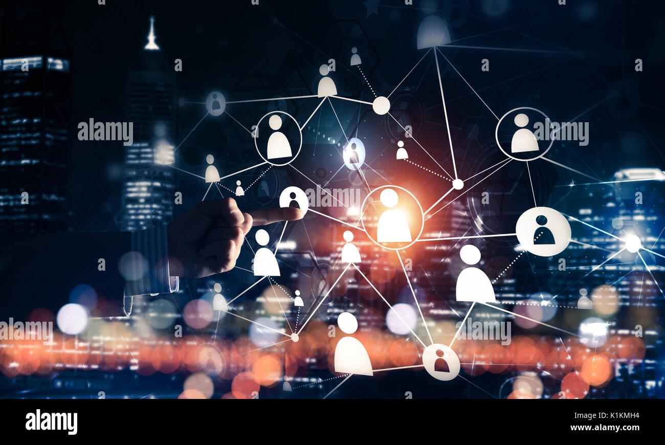 Background conceptual image with social connection lines on dark ...