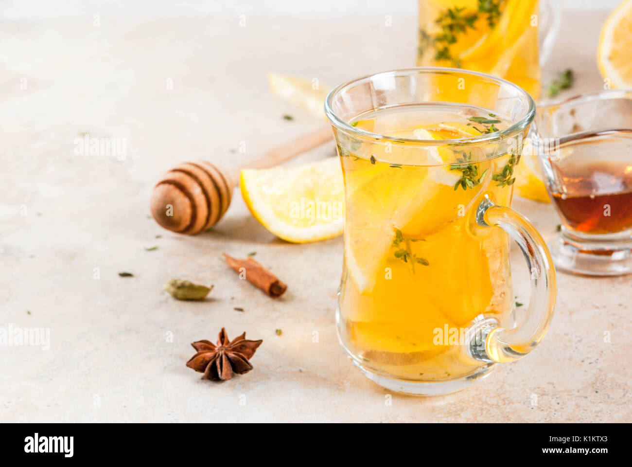 Fall and winter traditional drinks. Warming hot tea with lemon, ginger ...