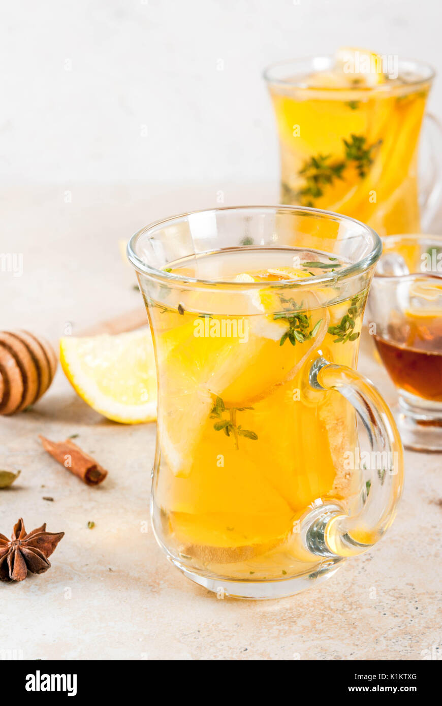Fall and winter traditional drinks. Warming hot tea with lemon, ginger ...