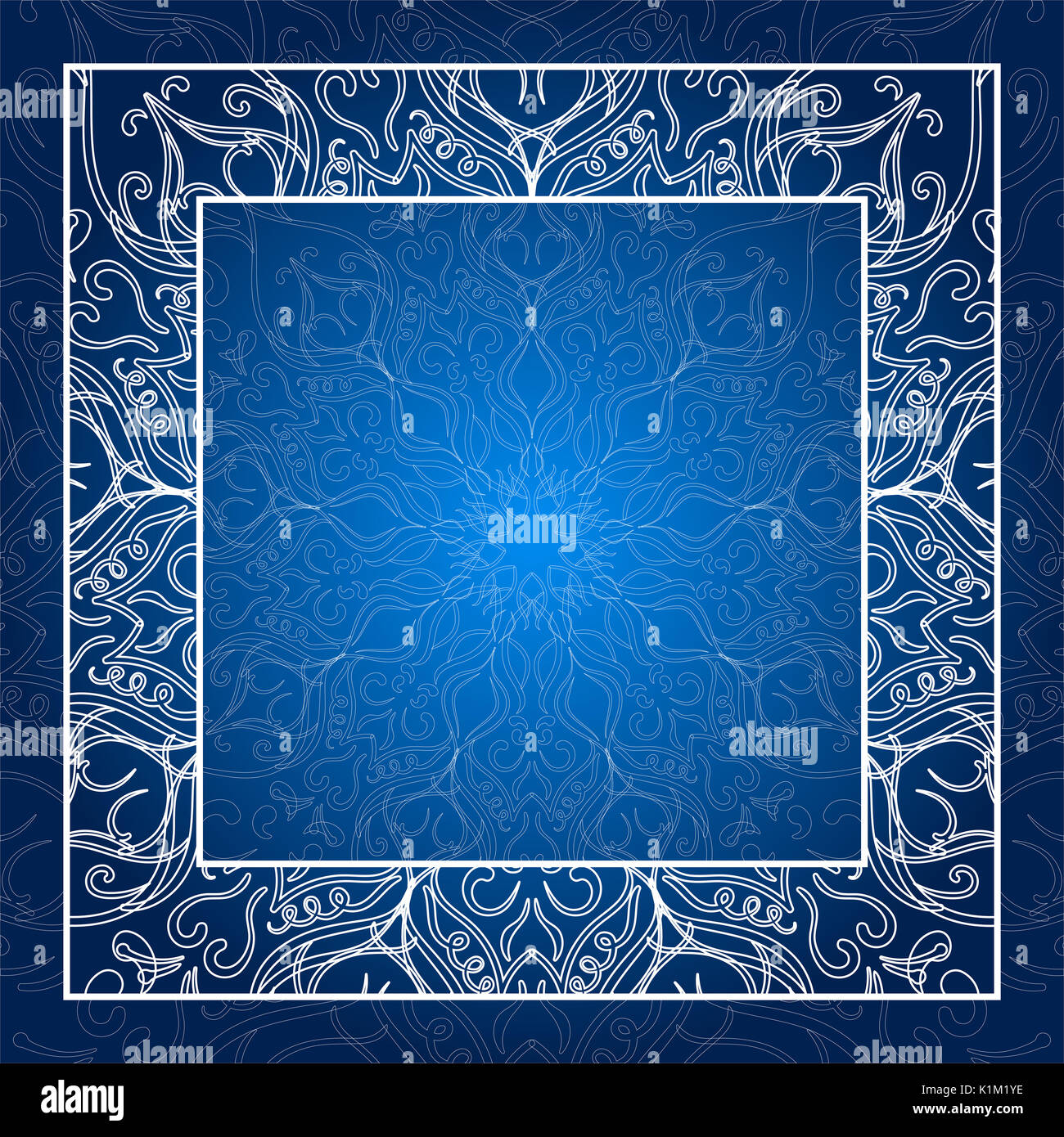 Vintage border. Lace invitation card. Blue mandala. Glowing frame Stock ...