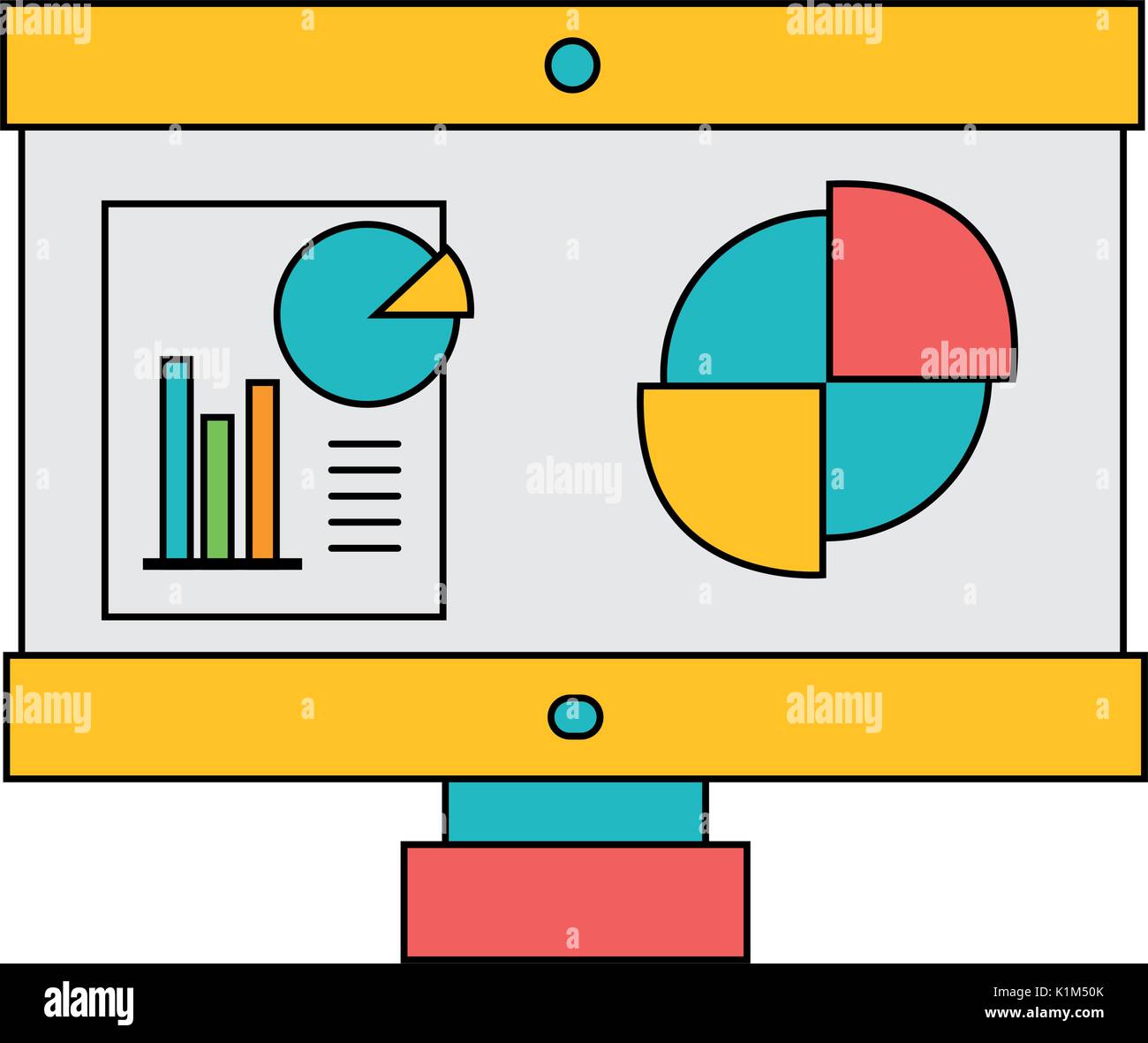 computer with company document and statistics diagram Stock Vector ...