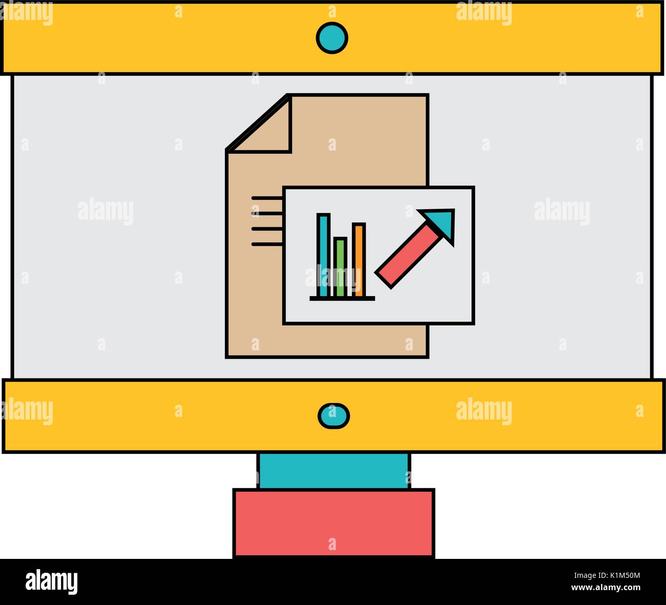 computer with company document and statistics diagram Stock Vector ...