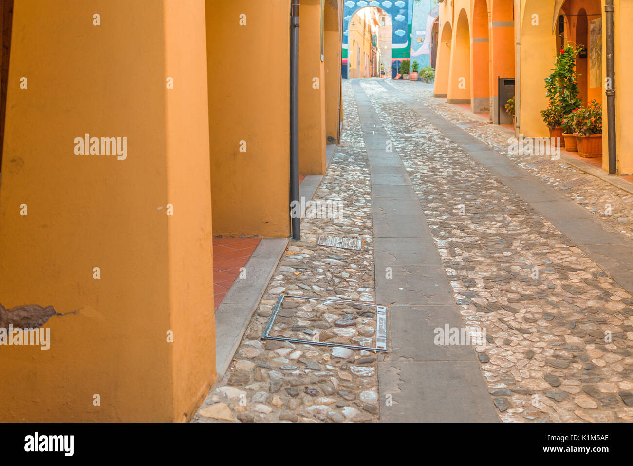 Medieval street portico in the ancient town of Dozza near Bologna in ...