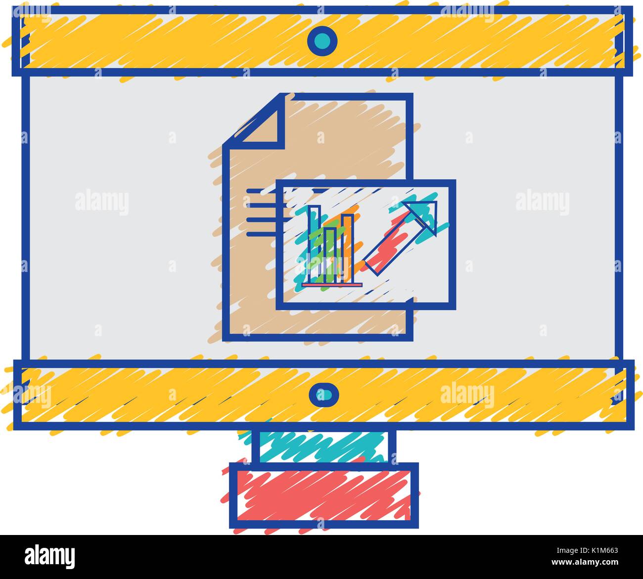 computer with company document and statistics diagram Stock Vector ...