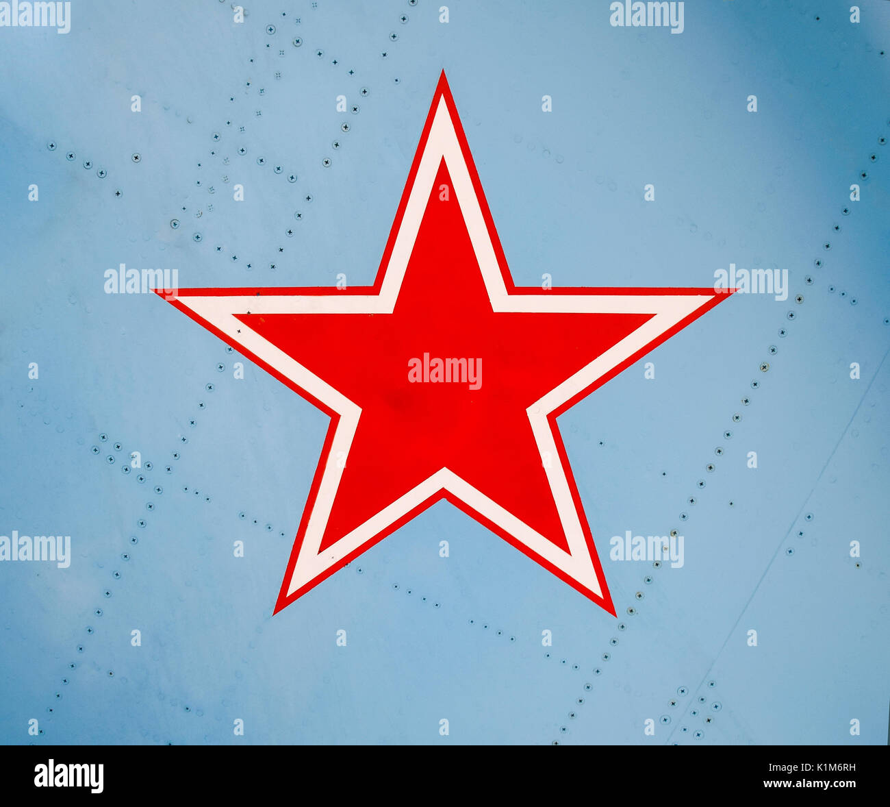 Five-pointed red star on the wing skin of a military fighter Stock ...