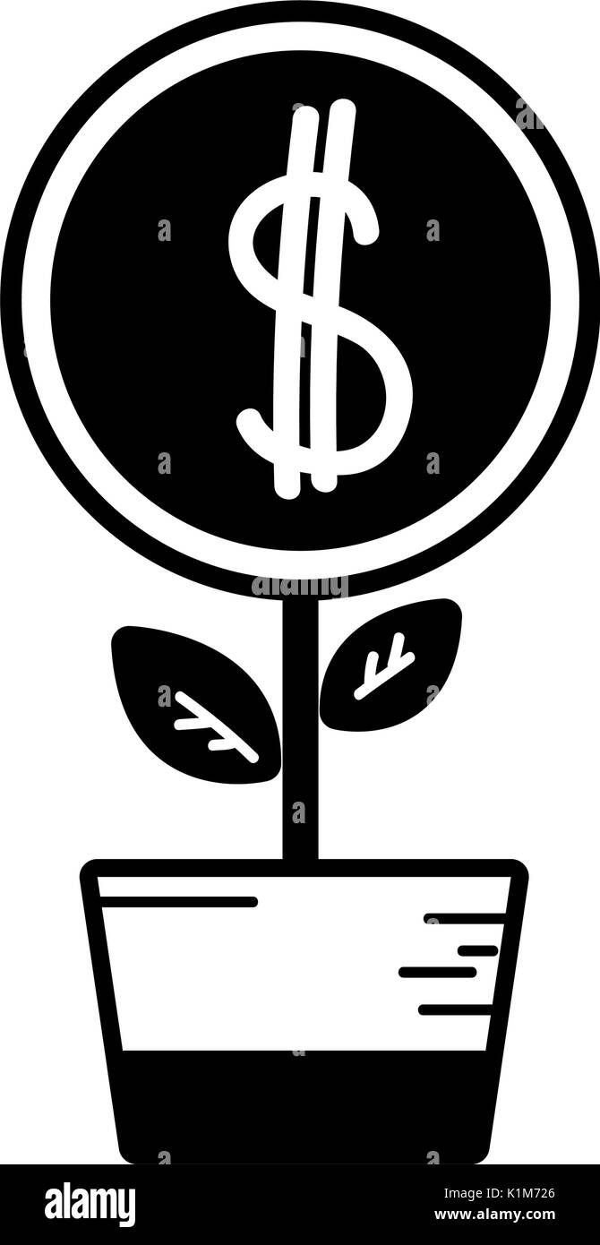 contour coin plant with leaves and flowerpot Stock Vector Image & Art ...