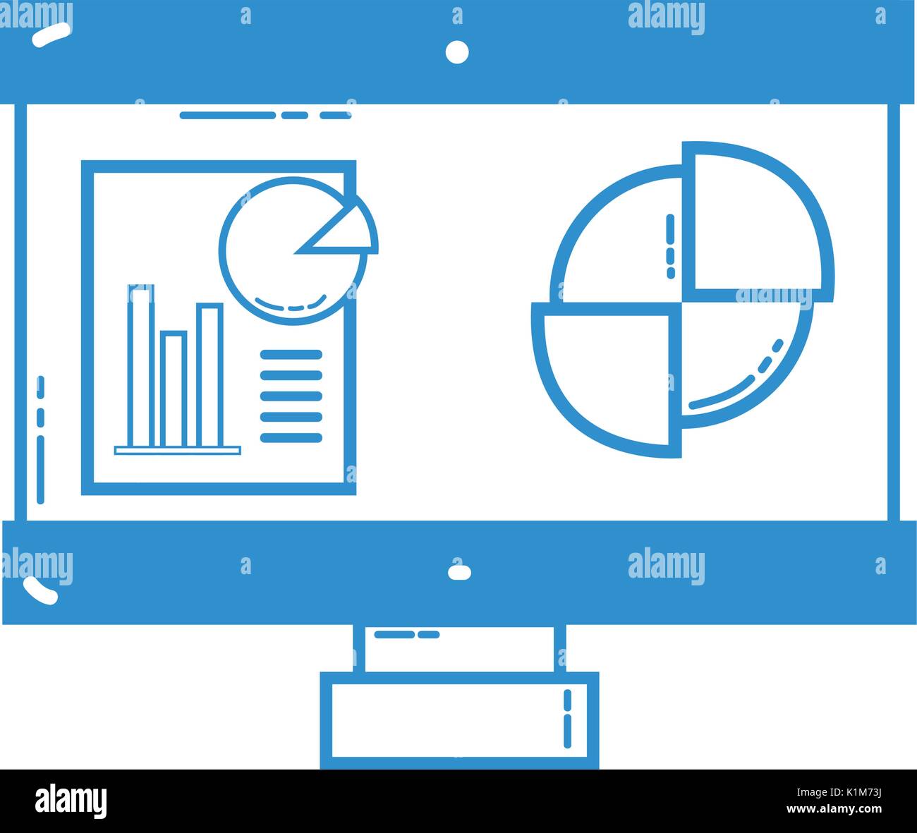 silhouette computer with company document and statistics diagram Stock ...