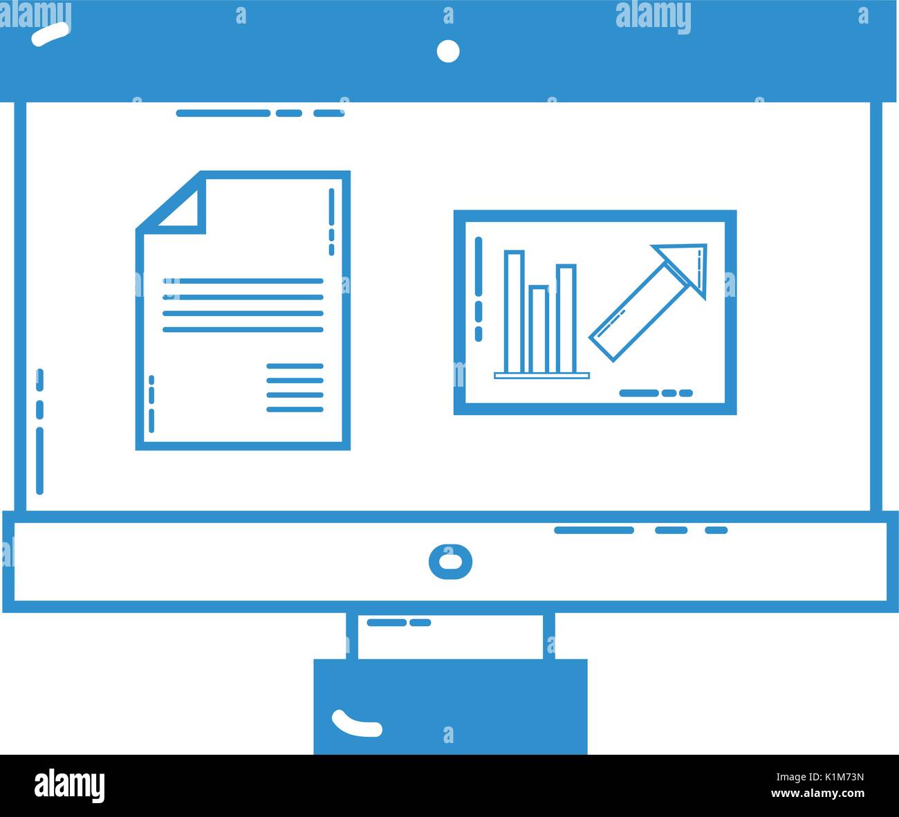 silhouette computer with company document and statistics diagram Stock ...