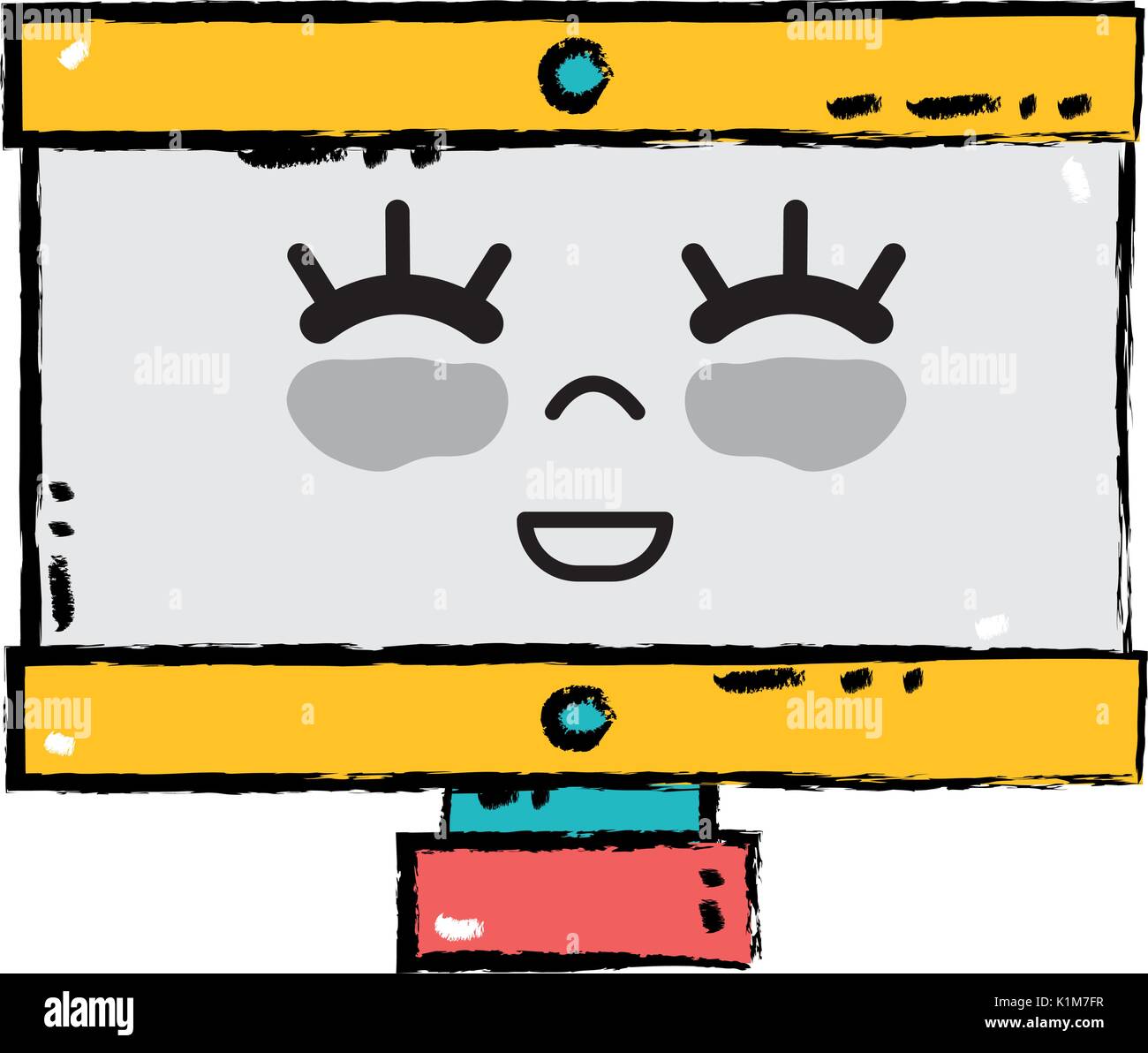 Computer kawaii cartoon happy cute Stock Vector Images - Alamy