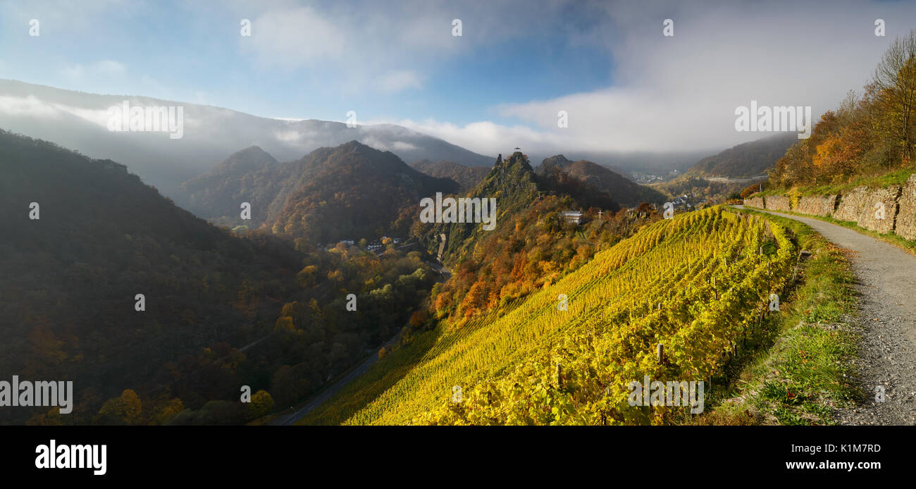 View from the Red Wine Trail of the castle ruins Are and Altenahr ...