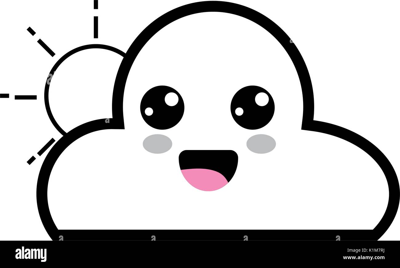 line kawaii cute happy cloud and sun Stock Vector Image & Art - Alamy