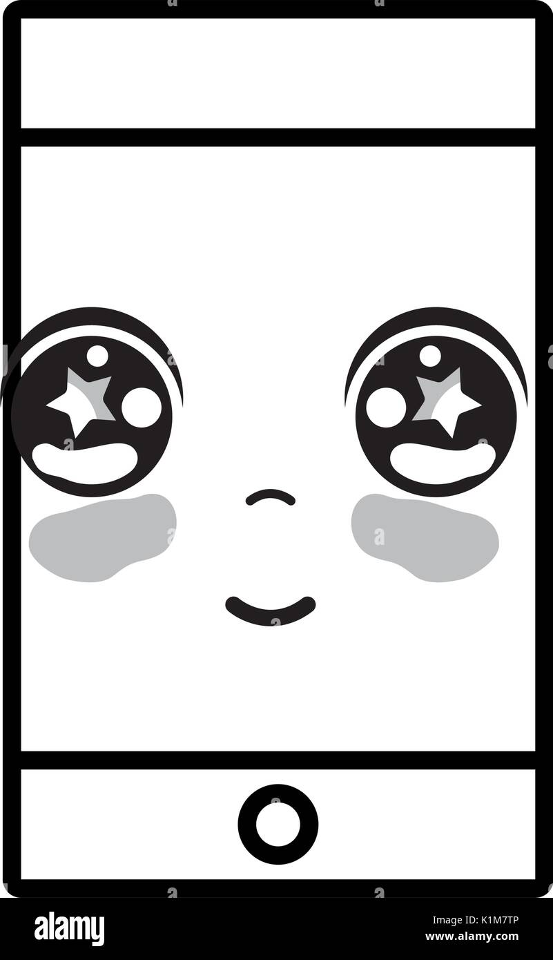 line kawaii cute happy smartphone technology Stock Vector Image & Art ...