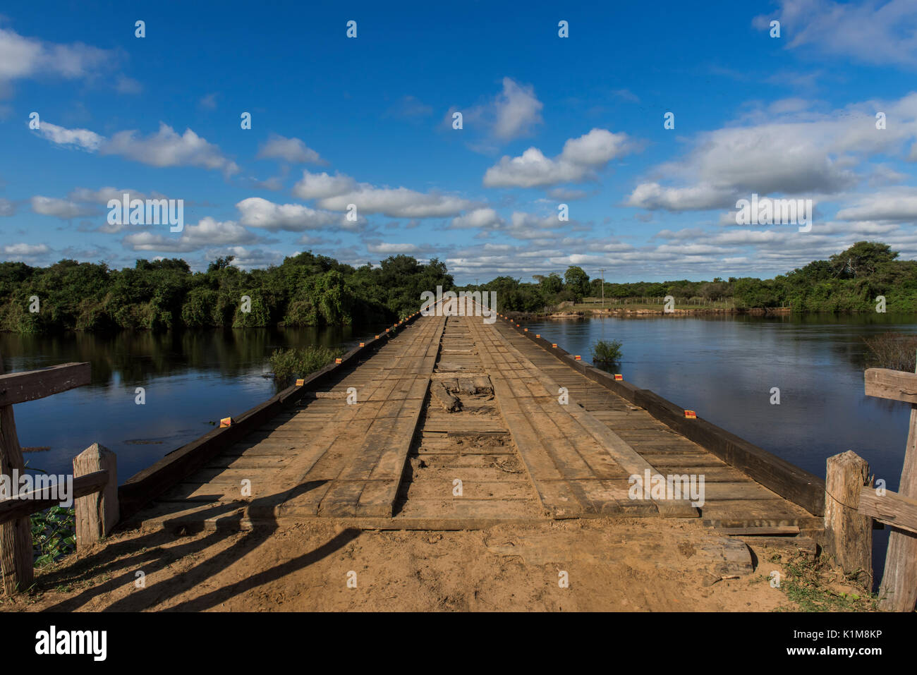 Wooden bridge across the river Rio Negro, Pantanal, Mato Grosso do Sul ...