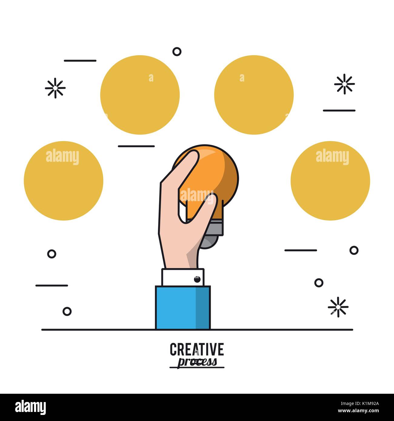 colorful poster creative process of hand with light bulb and yellow ...