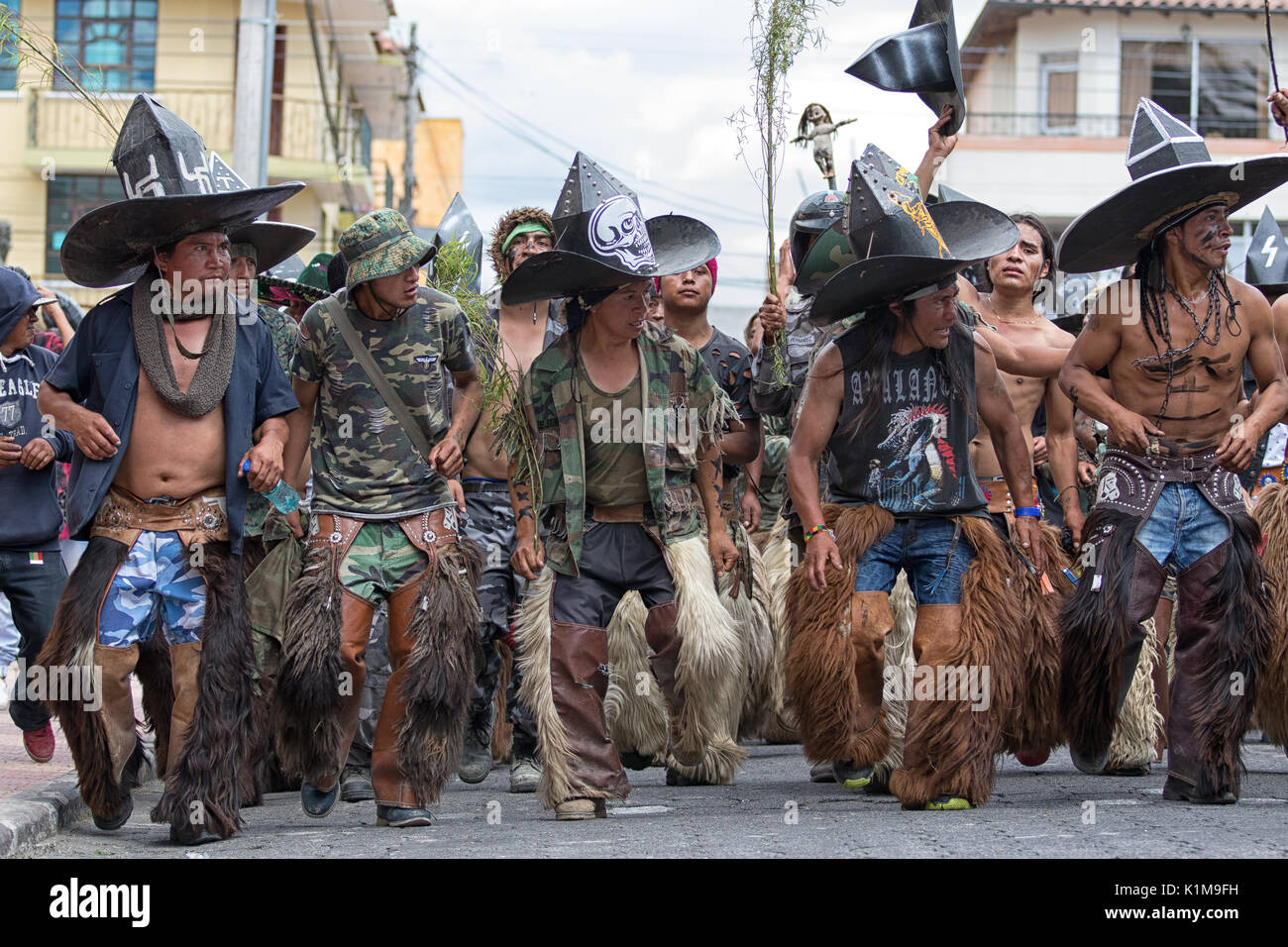 quechua men dancing at the Inti Raymi event in Cotacachi Ecuador Stock ...
