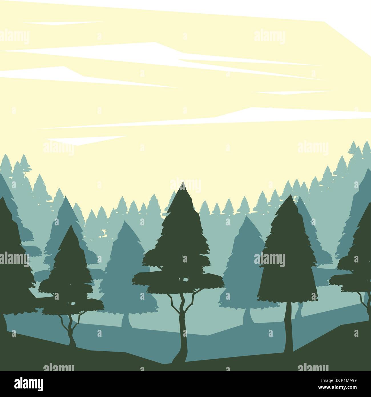 colorful background with dawn landscape of forest Stock Vector Image ...