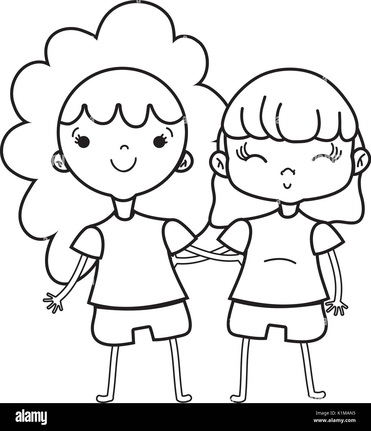 line beauty girls with clothes and heirstyle design Stock Vector Image ...