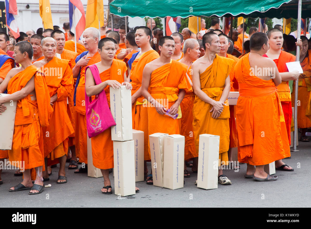 Buddhist monks leaving temple in Chiang Mai, Thailand Stock Photo - Alamy