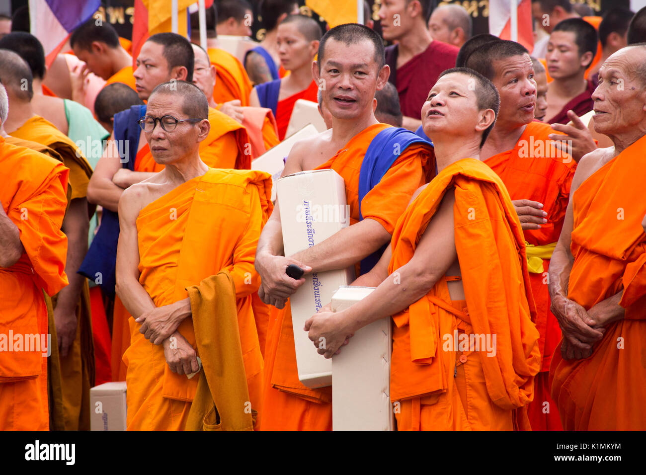 Buddhist monks leaving temple in Chiang Mai, Thailand Stock Photo - Alamy
