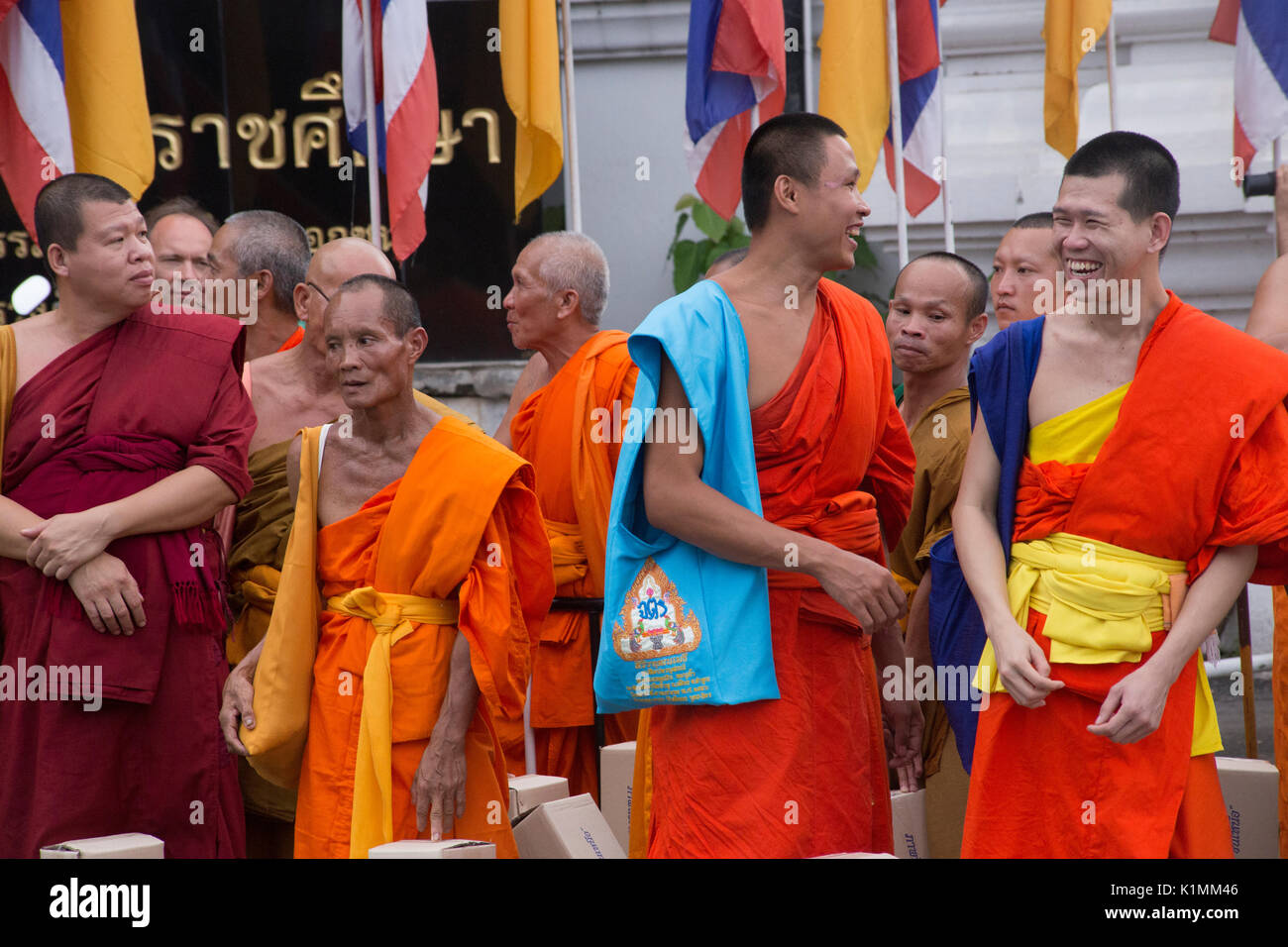 Buddhist monks leaving temple in Chiang Mai, Thailand Stock Photo - Alamy