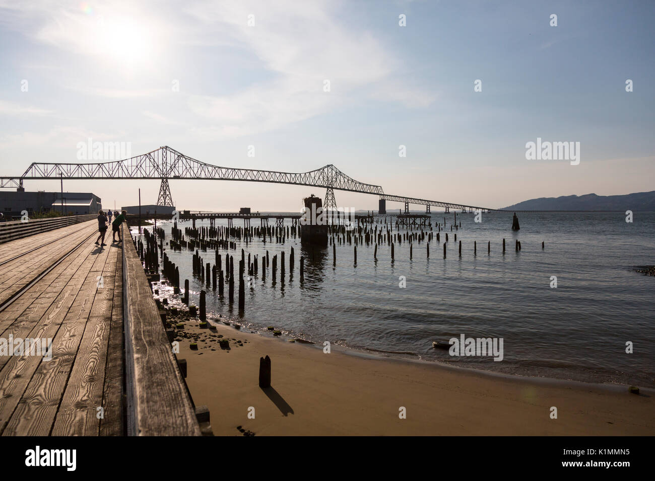 View from the boardwalk below the historic Astoria bridge crossing the ...