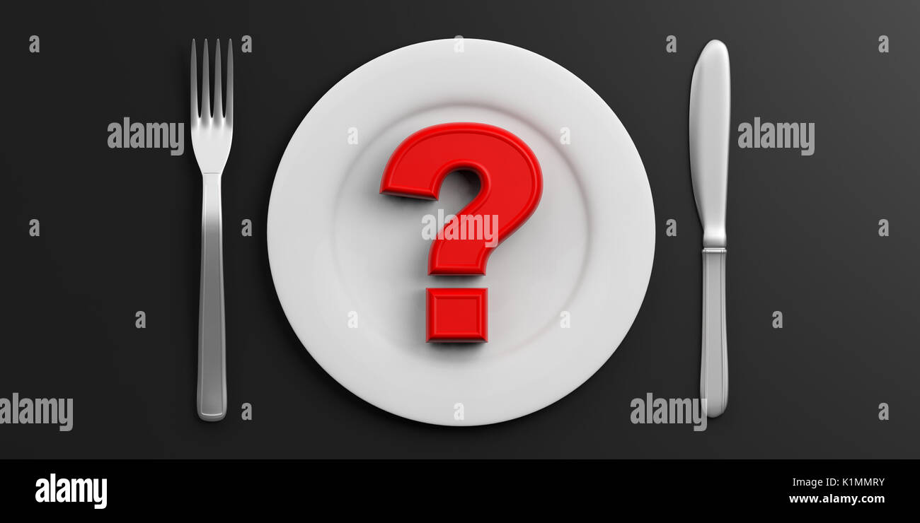 Red question mark on a Plate on black background. 3d illustration Stock ...