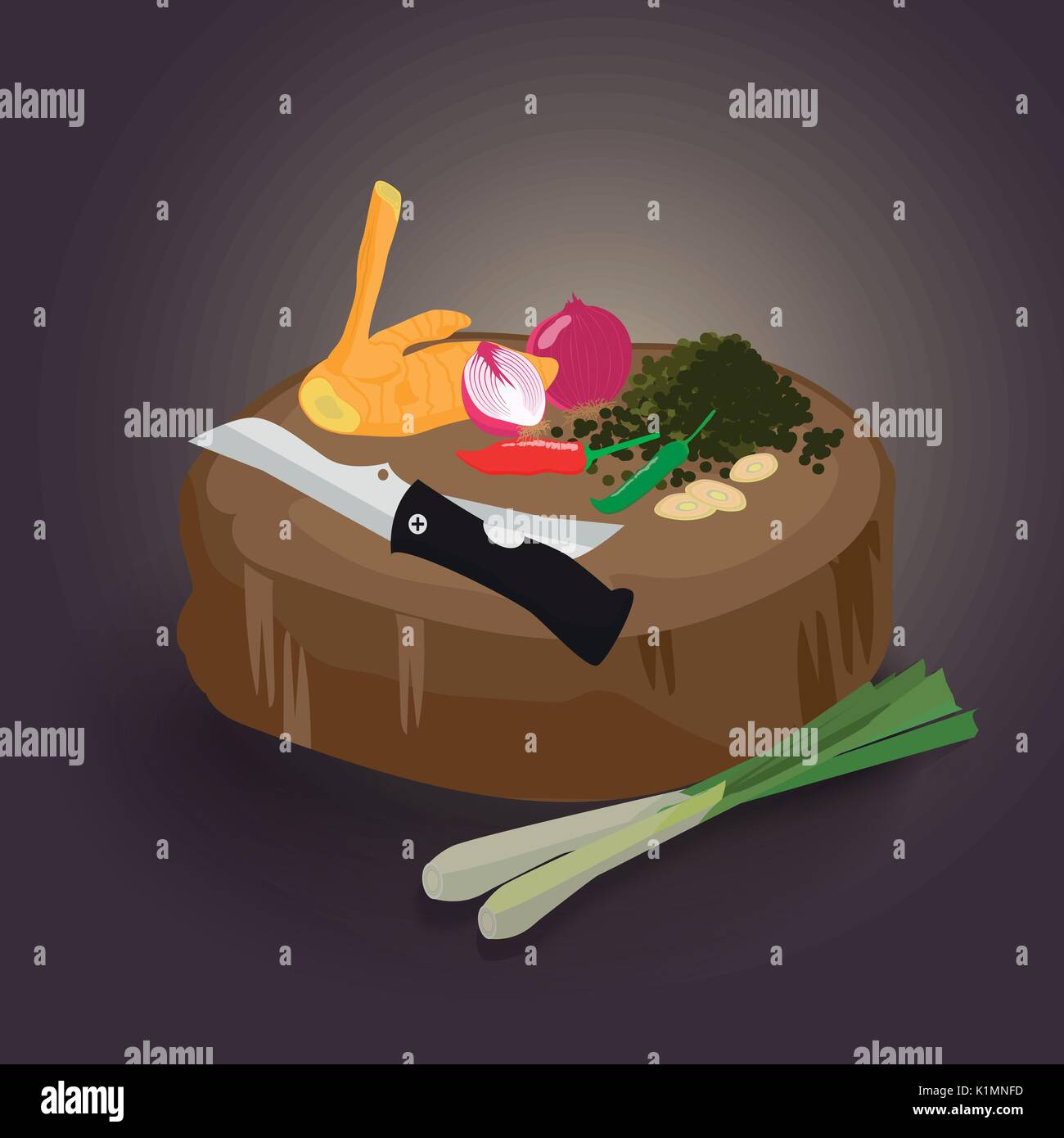 Spice herb healthy food on Chopping board white background. vector ...