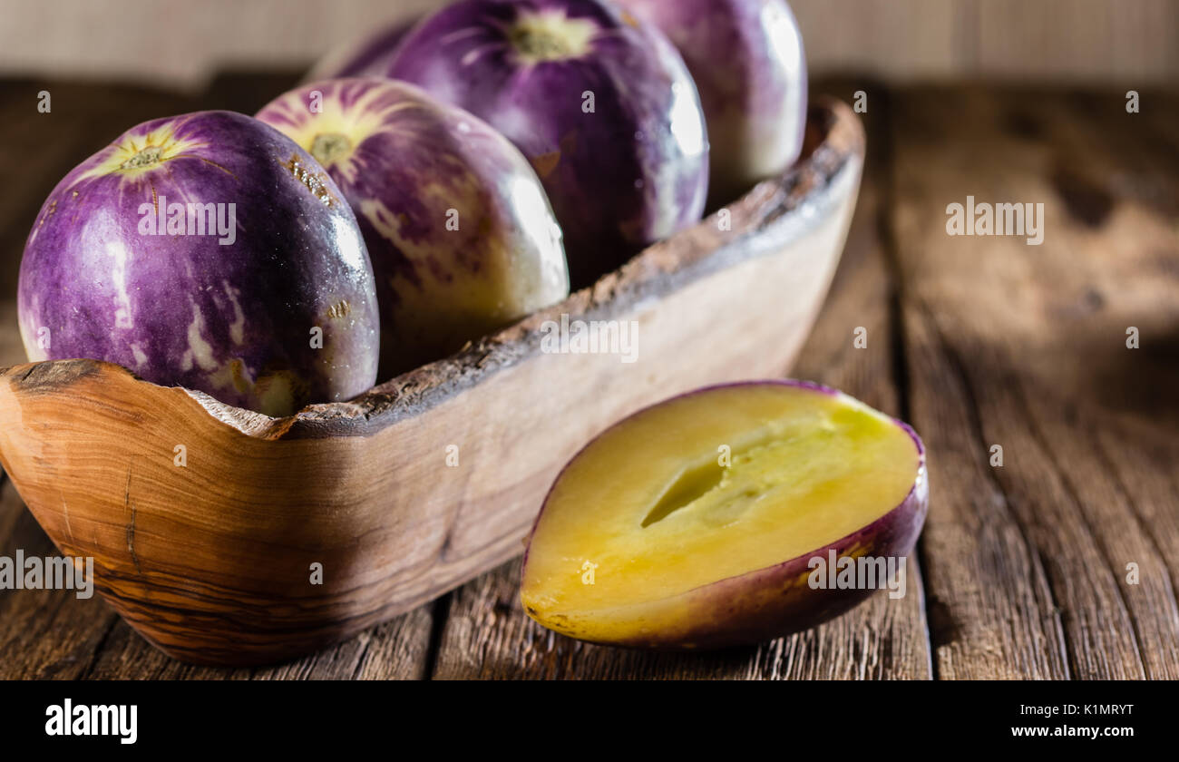 South American fruit sweet cucumber. Pepino dulce or pepino melon on ...