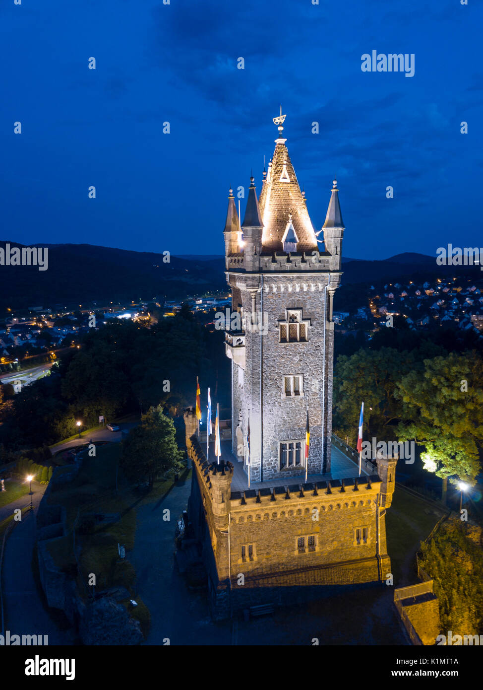 Ancient castle of Dillenburg illuminated at night. Hesse, Germany Stock ...