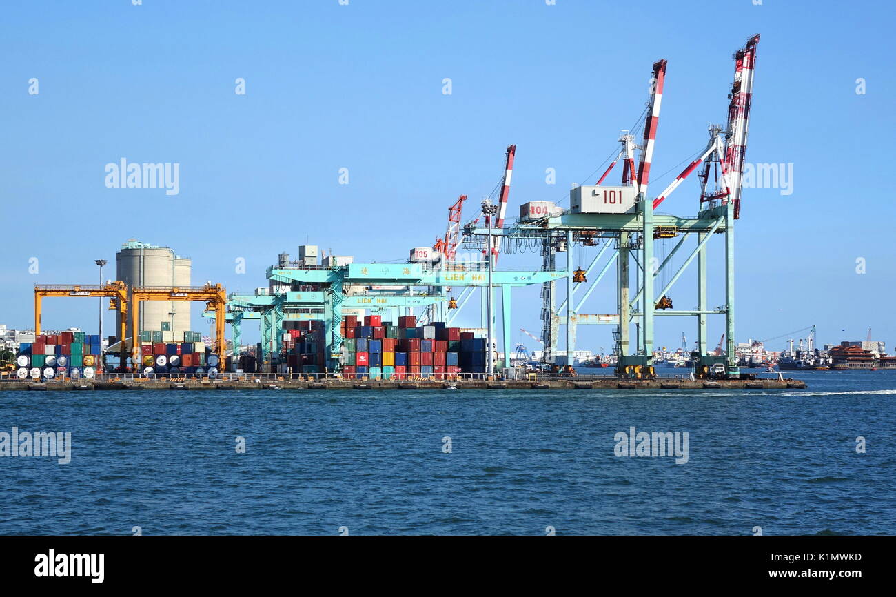 KAOHSIUNG, TAIWAN -- AUGUST 13 , 2017: Shipping containers are ready to ...