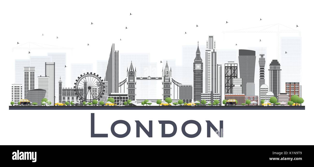 London Skyline with Gray Buildings Isolated on White Background. Vector ...