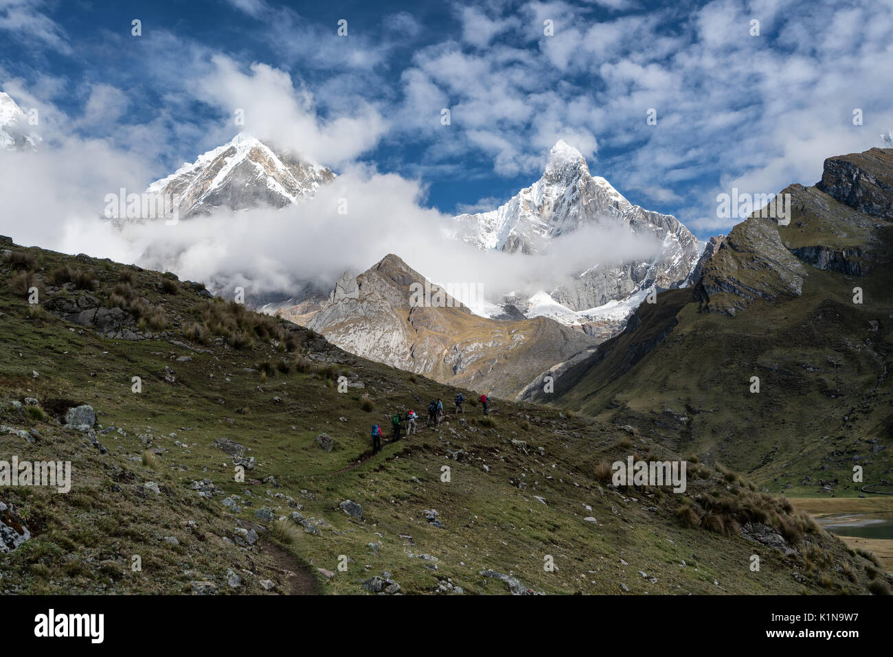 Trekking on the Huayhuash Trek, Cordillera Huayhuash, Peru Stock Photo ...