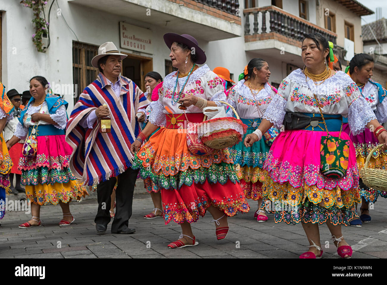 June 18, 2017 Pujili, Ecuador: indigenous kichwa people dancing in the ...