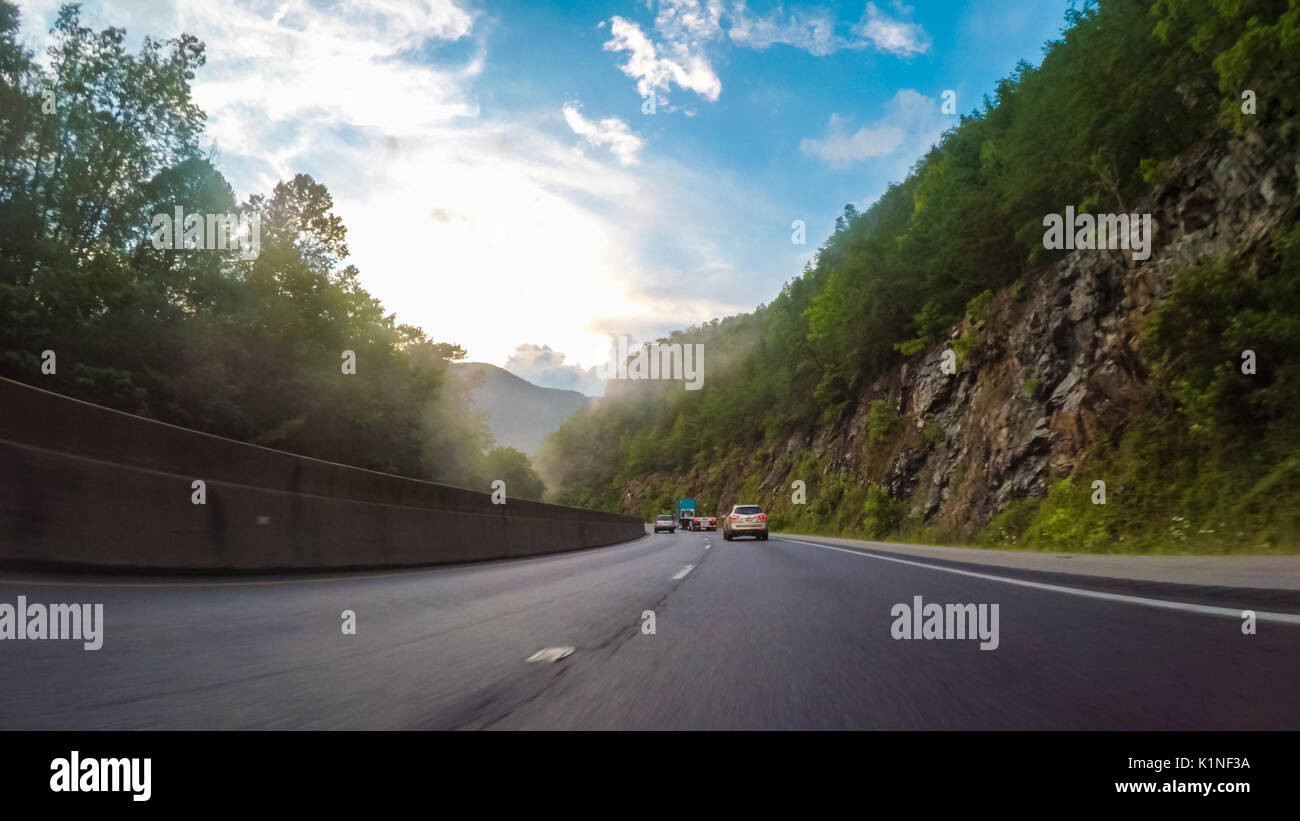 POV point of view - Driving West on Interstate Highway 40 through ...