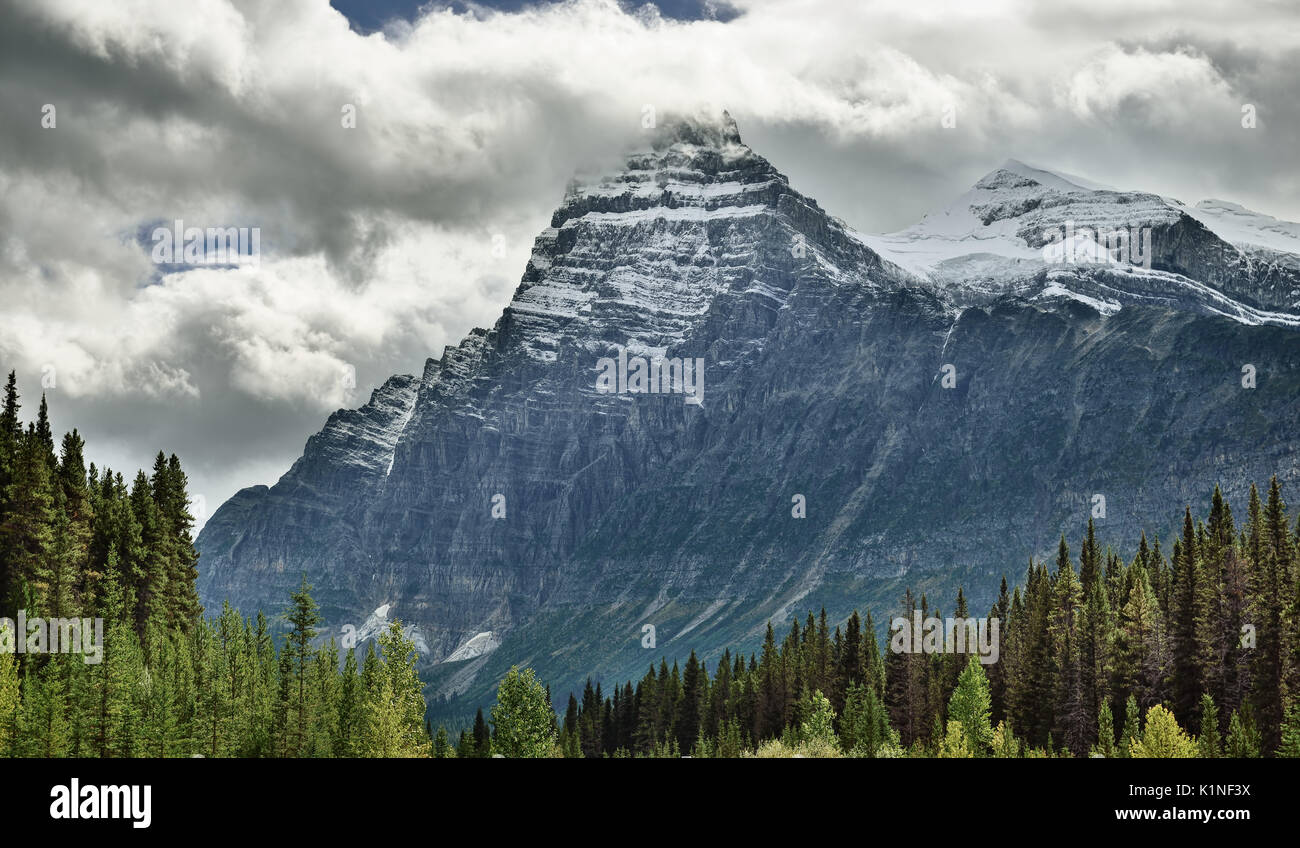 High mountains of the Canadian Rockies along the Icefields Parkway ...