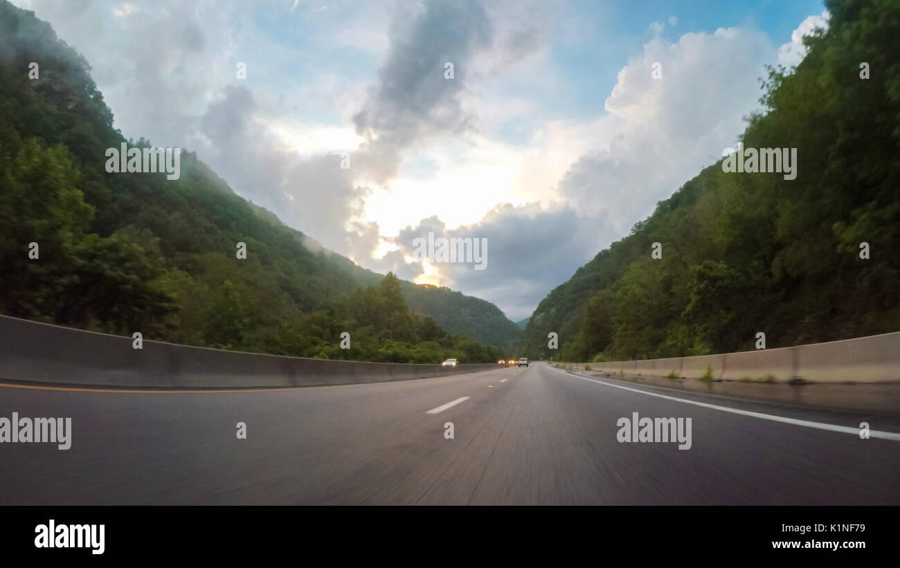 POV point of view - Driving West on Interstate Highway 40 through ...