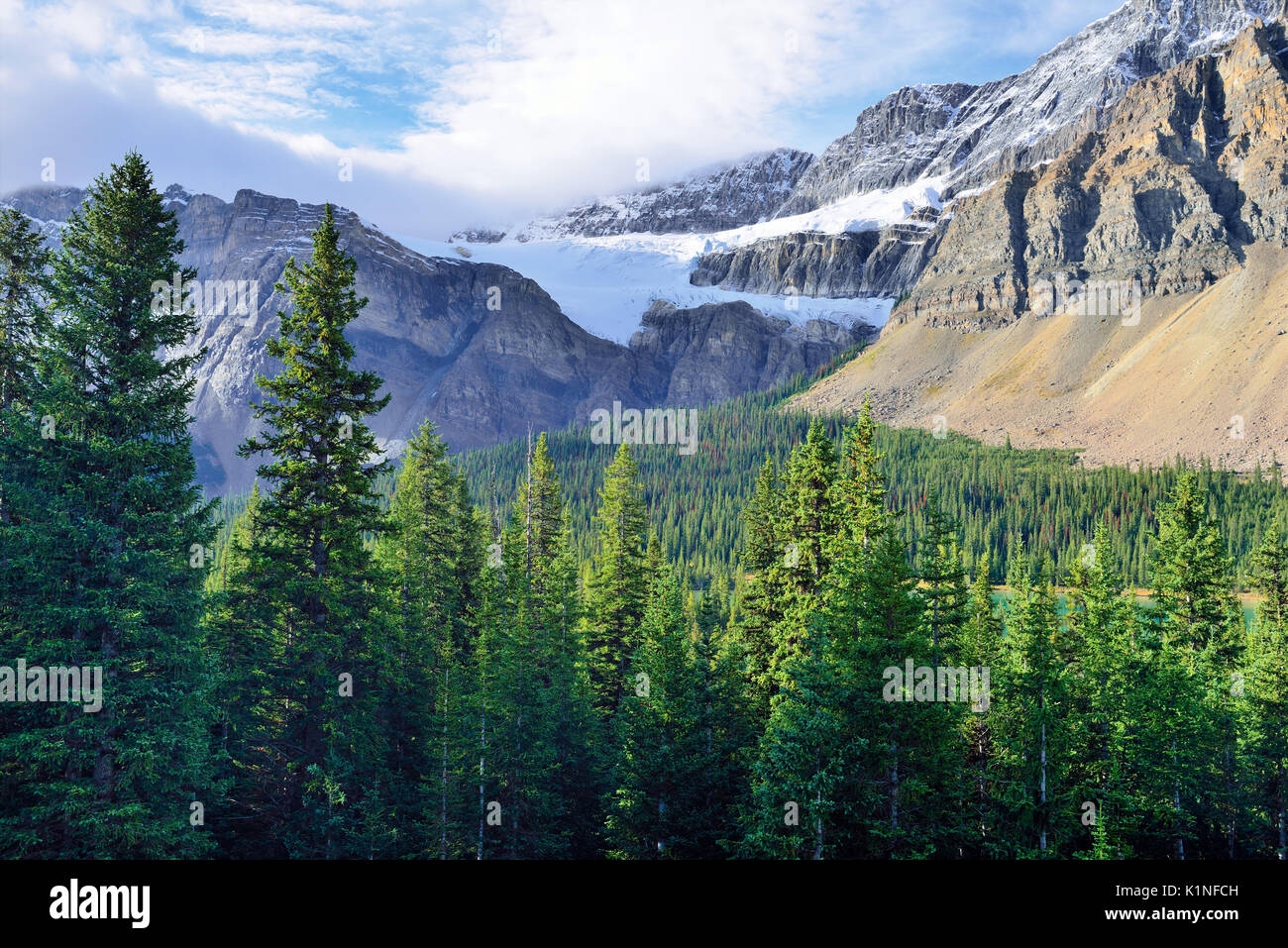 High mountains of the Canadian Rockies along the Icefields Parkway ...