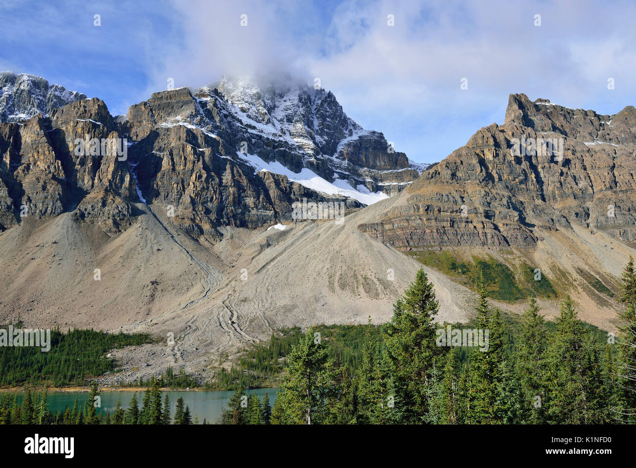 High mountains of the Canadian Rockies along the Icefields Parkway ...