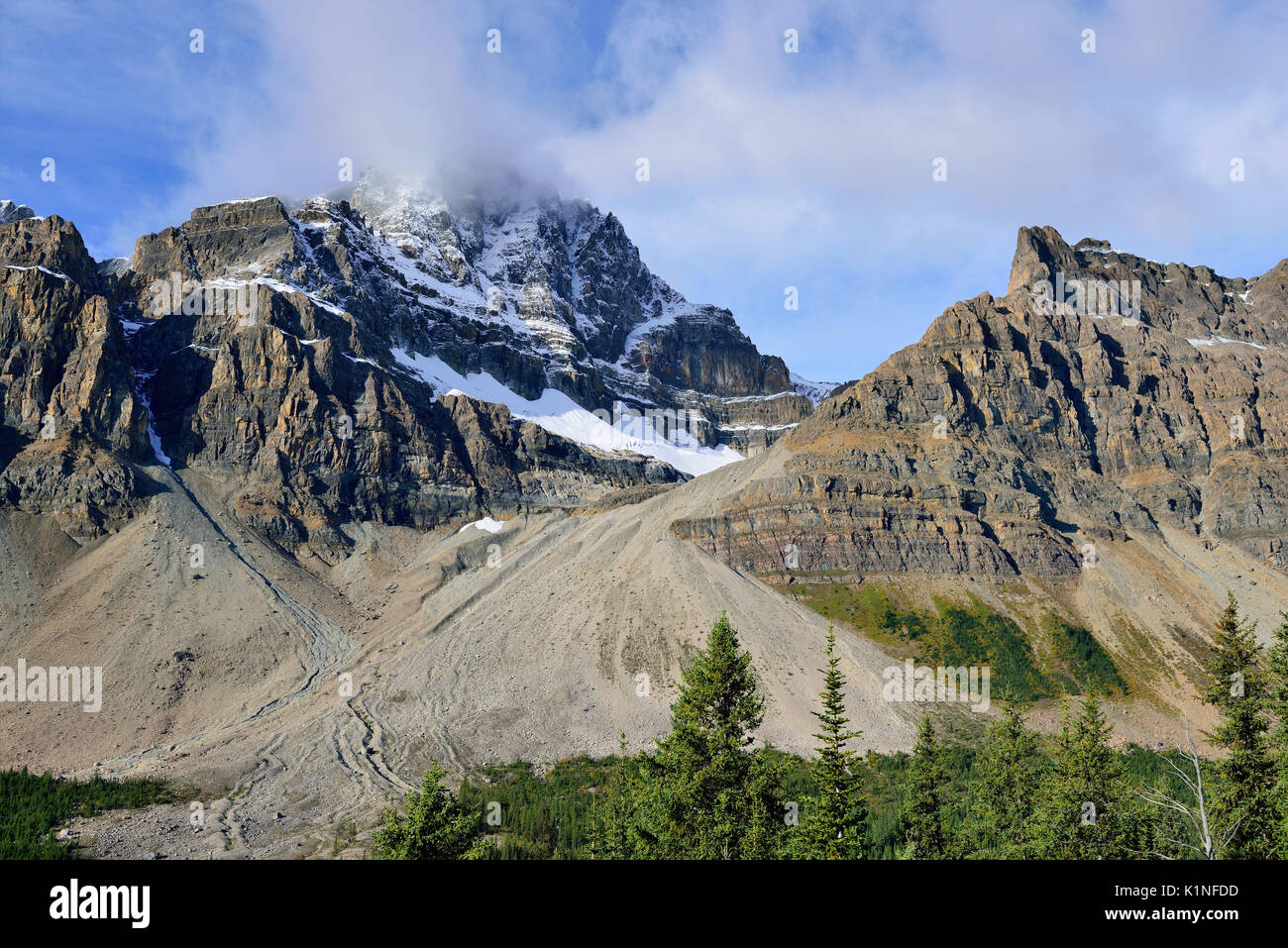 High mountains of the Canadian Rockies along the Icefields Parkway ...