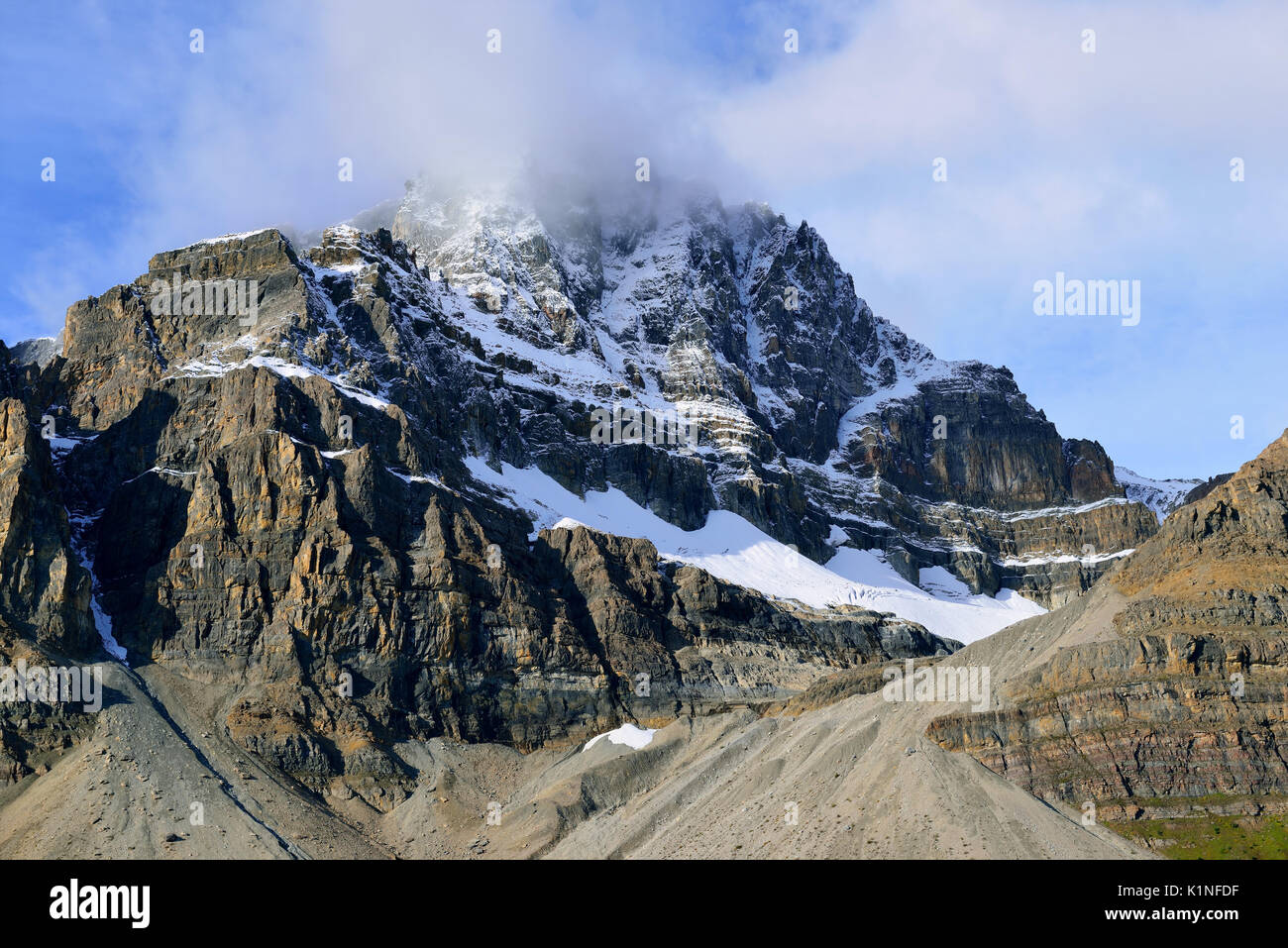 High mountains of the Canadian Rockies along the Icefields Parkway ...