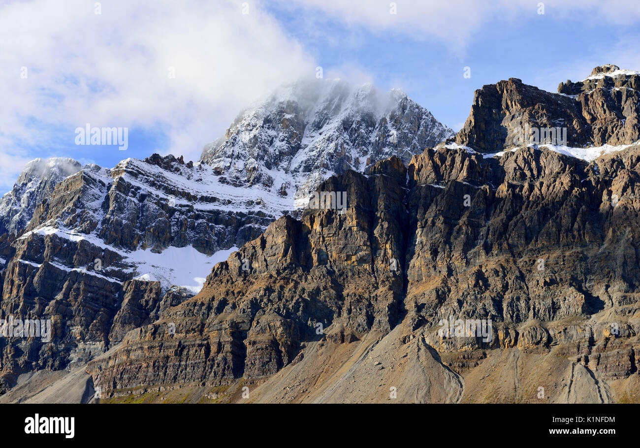 High mountains of the Canadian Rockies along the Icefields Parkway ...