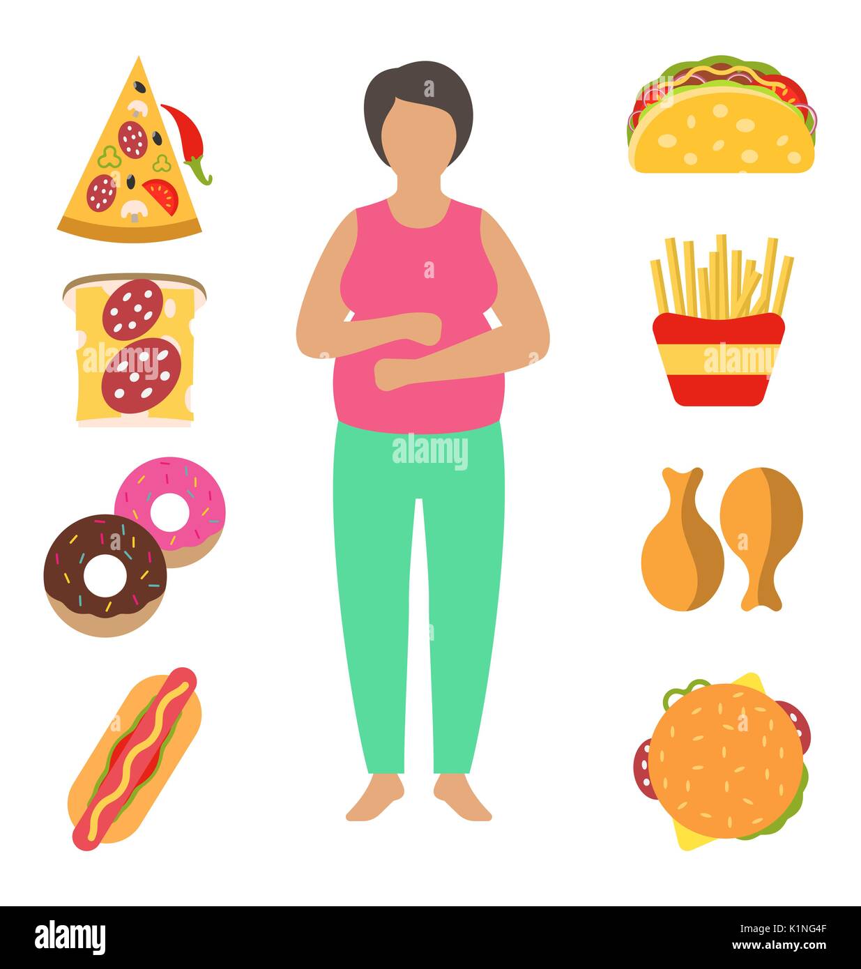 Fat Woman. Problem with Excess Weight Due to Wrong Diet. Fast Food ...